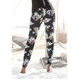 Strandhose Lascana Gr. 34, N-Gr, bunt (bedruckt) Damen Hosen mit tropischem Druck und Taschen, Jerseyhose, Sommerhose