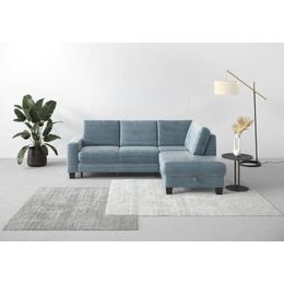 Ecksofa Home Affaire "Summer L-Form", blau (blau, grau), B:236cm H:91cm T:170cm, 100% Polyester, Sofas, Ecksofa, mit Ottomane, mit oder ohne Bettfunktion und Bettkasten, Cord-Bezug