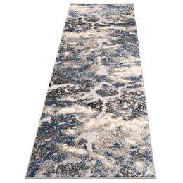 Läufer my home "Dario" Teppiche Gr. B/L: 90 cm x 250 cm, 12 mm, 1 St., blau Küchenläufer angenehme Haptik, modernes Marmor-Design, flacher Wende-Teppich