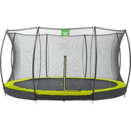 Gartentrampolin EXIT "Silhouette Ground" Trampoline Gr. Ø 427 cm, grün (schwarz) Kinder Trampoline mit Sicherheitsnetz