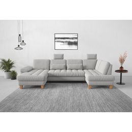 Sit & More Wohnlandschaft SIT & MORE "Westham U-Form", silber, B:338cm H:88cm T:172cm, 90% Polyester 10%Polyamid, Sofas, Wohnlandschaft, wahlweise mit Bettfunktion, Bettkasten, Sitztiefenverstellung