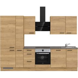 Küchenzeile Nobilia ""Structura premium"" Komplettküchen-Sets Gr. B/H/T: 300,3 cm x 216,6 cm x 60 cm, Küchenzeile, Spülenschrank rechts, braun (küche: front und korpus: eiche sierra nachbildung, arbeitsplatte: beton schiefergrau nachbildung) Nobilia vormontiert, Ausrichtung wählbar, Breite 300 cm, ohne E-Geräte