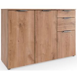 Kombikommode wimex "Level by fresh to go" Sideboards Gr. B/H/T: 122 cm x 84 cm x 41 cm, 2, braun (plankeneiche nachbildung) Kombikommoden 3-türig, mit 2 Schubladen und soft-close Funktion, 122cm breit