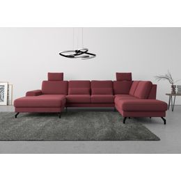 Sit & More Wohnlandschaft SIT & MORE "Cinturo U-Form", rot (bordeaux), B:345cm H:88cm T:226cm, Sofas, Wohnlandschaft, inklusive Sitztiefenverstellung und Federkern, Sitzh&ouml;he 45 cm