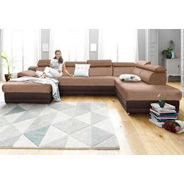 Sit & More Wohnlandschaft SIT & MORE "Xenia U-Form", braun (dunkelbraun, braun), B:338cm H:94cm T:215cm, Kunstleder SOFTLUX;Luxus-Microfaser ALTARA NUBUCK (100% Polyester);Luxus-Microfaser (90% Polyester, 10% Polyamid), Sofas, Wohnlandschaft, wahlweise mit Bettfunktion