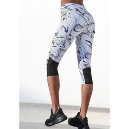 active by Lascana Caprileggings LASCANA ACTIVE "-Sporthose White Marble" Gr. 32/34, N-Gr, schwarz (weiß, marmoriert, schwarz) Damen Hosen mit Mesheinsätzen