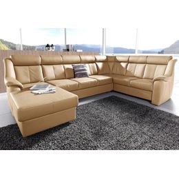 Sit & More Wohnlandschaft SIT & MORE "Basel U-Form", braun (cappuccino), B:315cm H:98cm T:210cm, Luxus-Microfaser Altara Nubuck (100% Polyester);Kunstleder SOFTLUX;NaturLEDER (echtes Rindsleder), Sofas, wahlweise mit Relaxfunktion