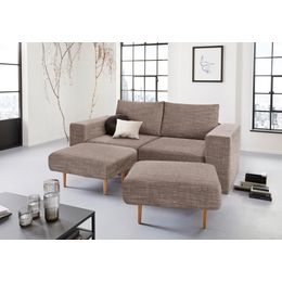 3-Sitzer "Looksv", beige (beige, braun), B:212cm H:96cm T:107cm, LOOKS by Wolfgang Joop, Sofas, Verwandlungssofa: aus Sofa wird Sofa mit 2 Hockern