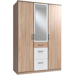 Kleiderschrank wimex "Click" Schränke Gr. B/H/T: 135 cm x 199 cm x 58 cm, 3 St., weiß (struktureichefarben hell, weiß) Drehtürenschrank Kleiderschrank Schränke mit Spiegel