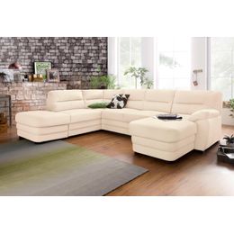 Wohnlandschaft COTTA "Royale U-Form", beige (creme), B:316cm H:90cm T:93cm, Luxus-Kunstleder, frei im Raum stellbar;Luxus-Microfaser (100% Polyester), frei im Raum stellbar;NaturLEDER (echtes Rindsleder) in Sitz und Rücken. Die Rückseiten sind mit Spannstoff bezogen;Kunstleder SOFTLUX, frei im Raum stellbar, Sofas, wahlweise mit Bettfunktion