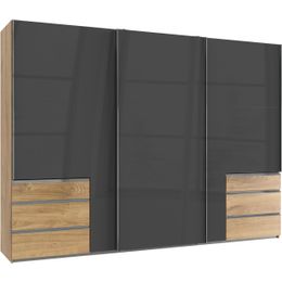 Schwebetürenschrank wimex "Level by fresh to go" Schränke Gr. B/H/T: 300 cm x 216 cm x 65 cm, 3 St., grau (plankeneichefarben, grauglas) Schranksysteme und Schrankserien mit Glastüren