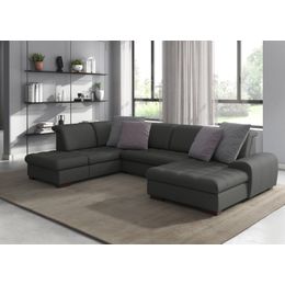 Sit & More Wohnlandschaft SIT & MORE "Luxor U-Form", grau (graphite), B:329cm T:224cm, Luxus-Microfaser ALTARA NUBUCK (100% Polyester);Soft clean (98% Polyester, 2% Polyamid);Struktur fein (100% Polyester), Sofas, Wohnlandschaft, wahlweise mit Bettfunktion, Bettkasten und Kopfteilverstellung
