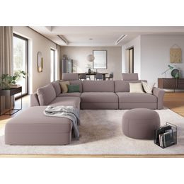 Sit & More Ecksofa SIT & MORE "Cadabra L-Form", rosa (altrosa), B:356cm H:80cm T:292cm, Samtoptik (100% Polyester);Soft clean (98% Polyester, 2% Polyamid);Struktur fein (100% Polyester), Sofas, Ecksofa, Breite 356 cm, mit Sitztiefenverstellung