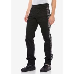 Cipo & Baxx Bequeme Jeans CIPO & BAXX Gr. 30, Länge 34, schwarz (schwarz, grau) Herren Jeans mit Glitzer-Seitenstreifen