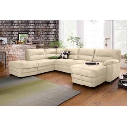 Wohnlandschaft COTTA "Royale U-Form", beige (natur), B:316cm H:90cm T:93cm, Luxus-Kunstleder, frei im Raum stellbar;Luxus-Microfaser (100% Polyester), frei im Raum stellbar;NaturLEDER (echtes Rindsleder) in Sitz und Rücken. Die Rückseiten sind mit Spannstoff bezogen;Kunstleder SOFTLUX, frei im Raum stellbar, Sofas, wahlweise mit Bettfunktion
