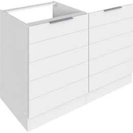 Spülenschrank KOCHSTATION "KS-Luhe", weiß (weiß matt, weiß), B:120cm H:82cm T:60cm, MDF, Schränke, 120 cm breit, hochwertige MDF-Fronten mit waagerechter Lisene