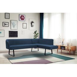 Eckbank exxpo - SOFA FASHION "Americano" Sitzbänke Gr. B/H/T: 270 cm x 83 cm x 197 cm, Samtvelours, langer Schenkel links, blau (navy) Eckbänke mit Keder und Metallfüßen, Bezug in verschiedenen Qualitäten