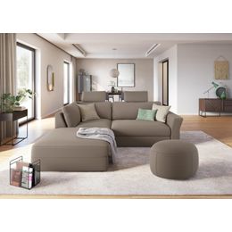 Sit & More Ecksofa SIT & MORE "Cadabra L-Form", grau (taupe), B:243cm H:80cm T:198cm, Samtoptik (100% Polyester);Soft clean (98% Polyester, 2% Polyamid);Struktur fein (100% Polyester), Sofas, Ecksofa, Breite 243 cm, inklusive Sitztiefenverstellung