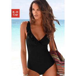 Badeanzug JETTE Gr. 36, Cup C, schwarz Damen Badeanzüge mit eleganter Rüsche und Shaping-Effekt