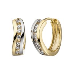 Paar Creolen Jobo Ohrringe Gr. Gelbgold 333, goldfarben (gelbgold 333) Damen Creolen 333 Gold bicolor mit Zirkonia