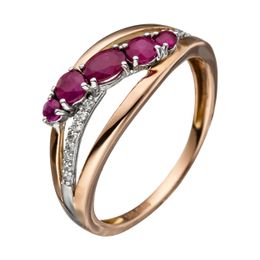 Diamantring Jobo Fingerringe Gr. 50, P1 = bei 10-facher Vergrößerung erkennbare Einschlüsse, Roségold 585-Diamanten, rosegold (roségold 585) Damen 585 Roségold mit Rubin und 16 Diamanten