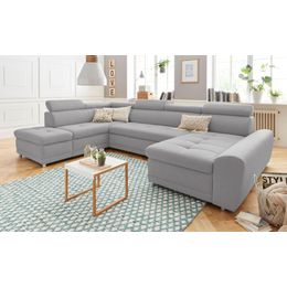 Sit & More Wohnlandschaft SIT & MORE "Riva U-Form", grau, B:337cm H:92cm T:95cm, Struktur (100% Polyester);Flachgewebe (100% Polyester);Luxus-Microfaser (100% Polyester), Sofas, Wohnlandschaft, wahlweise mit Bettfunktion