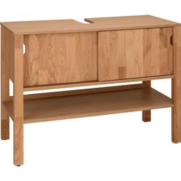 Waschbeckenunterschrank Home Affaire "April", braun (eichefarben, eiche massiv), B:100cm H:72cm T:45cm, Massivholz, Schränke, Schiebetüren aus Massivholz, Breite 100 cm