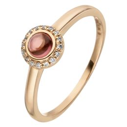 Diamantring Jobo Fingerringe Gr. 52, SI = kleine Einschlüsse, Roségold 585-Diamanten, rosegold (roségold 585) Damen Diamantringe 585 Roségold mit 16 Diamanten 1 Turmalin Cabochon