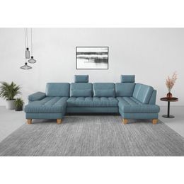 Sit & More Wohnlandschaft SIT & MORE "Westham U-Form", bunt (graublau), B:338cm H:88cm T:172cm, 100% Polyester, Sofas, Wohnlandschaft, wahlweise mit Bettfunktion, Bettkasten, Sitztiefenverstellung