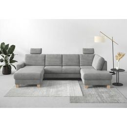 Wohnlandschaft Home Affaire "Summer U-Form", silber, B:314cm H:91cm T:170cm, 100% Polyester, Sofas, Wohnlandschaft, mit oder ohne Bettfunktion und Bettkasten, Cord-Bezug