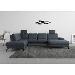 Sit & More Wohnlandschaft SIT & MORE "Cinturo U-Form", blau (dunkelblau), B:345cm H:88cm T:226cm, Sofas, Wohnlandschaft, inklusive Sitztiefenverstellung und Federkern, Sitzh&ouml;he 45 cm