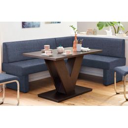 Eckbank Home Affaire "Nils", blau (dunkelblau (capulet 4010)), B:202cm H:89cm T:152cm, Massivholz, Holzwerkstoff, Polyester, Sitzbänke, Sitz und Rücken gepolstert, verschiedene Qualitäten