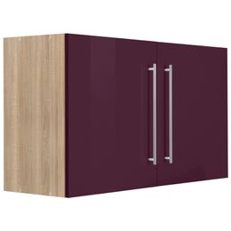 Hängeschrank KOCHSTATION "KS-Samos" Schränke Gr. B/H/T: 100 cm x 57 cm x 34 cm, 2 St., lila (aubergine hochglanz, eiche sonoma) 100 cm breit