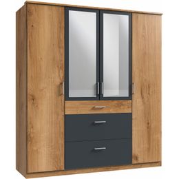 Kleiderschrank wimex "Click" Schränke Gr. B/H/T: 180 cm x 199 cm x 58 cm, 4 St., grau (plankeneichefarben, graphit) Drehtürenschrank Kleiderschrank Schränke mit Spiegel