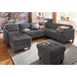 Wohnlandschaft Home Affaire "Earl U-Form", grau (anthrazit), B:292cm H:80cm T:204cm, Struktur fein (100% Polyester);Luxus-Microfaser ALTARA NUBUCK (100% Polyester);Luxus-Microfaser in Lederoptik (100% Polyester), Sofas, Wohnlandschaft, wahlweise auch mit Bettfunktion oder Bettfunktion mit Bettkasten