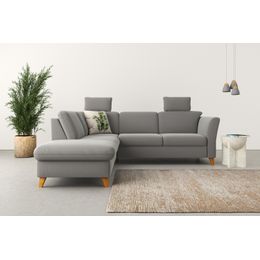Ecksofa Home Affaire "Trelleborg L-Form", grau, B:252cm H:86cm T:213cm, 100% Polyester, Sofas, Ecksofa, Federkern-Polsterung, wahlweise mit Bettfunktion und Stauraum
