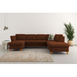 Wohnlandschaft Home Affaire "Trelleborg U-Form", rosa (kupfer), B:307cm H:86cm T:213cm, 100% Polyester, Sofas, Wohnlandschaft, Federkern-Polsterung, wahlweise mit Bettfunktion und Stauraum