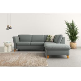 Ecksofa Home Affaire "Trelleborg L-Form", grau, B:252cm H:86cm T:213cm, 100% Polyester, Sofas, Ecksofa, Federkern-Polsterung, wahlweise mit Bettfunktion und Stauraum