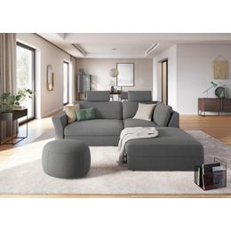 Sit & More Ecksofa SIT & MORE "Cadabra L-Form", grau, B:243cm H:80cm T:198cm, Samtoptik (100% Polyester);Soft clean (98% Polyester, 2% Polyamid);Struktur fein (100% Polyester), Sofas, Ecksofa, Breite 243 cm, inklusive Sitztiefenverstellung