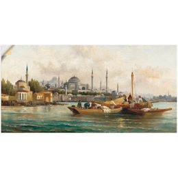 Wandbild Artland "Handelsschiffe vor Hagia Sophia" Bilder Gr. B/H: 150 cm x 75 cm, Wandaufkleber - Vinyl Boote & Schiffe, 1 St., blau Kunstdrucke als Leinwandbild, Poster, Wandaufkleber in verschied. Größen