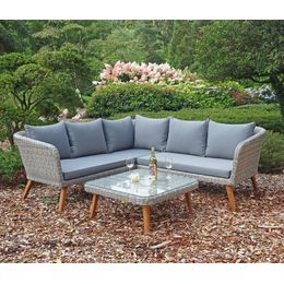 Garten-Essgruppe Garden Pleasure "PAMPLONA" Sitzmöbel-Sets Gr. B/H/T: 180 cm x 75 cm x 180 cm, grau (grau, braun, grau, braun) Outdoor Möbel mit bequemer Polsterung