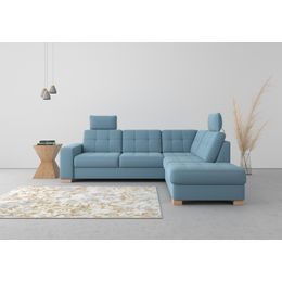 Sit & More Ecksofa SIT & MORE "Quincy L-Form", blau (hellblau), B:249cm H:82cm T:213cm, Sofas, Ecksofa, wahlweise mit Bettfunktion und Bettkasten