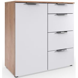 Kombikommode wimex "Level by fresh to go" Sideboards Gr. B/H/T: 81 cm x 84 cm x 41 cm, 4, weiß (front weiß, korpus plankeneiche nachbildung) Kombikommoden 1-türig, mit 4 Schubladen und soft-close Funktion, 84cm breit