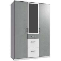 Kleiderschrank wimex "Click" Schränke Gr. B/H/T: 135 cm x 199 cm x 58 cm, 3 St., weiß (weiß, beton, nachbildung lichtgrau) Drehtürenschrank Kleiderschrank Drehtürenschränke Schränke mit Spiegel