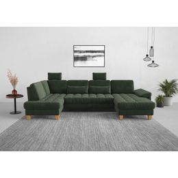 Sit & More Wohnlandschaft SIT & MORE "Westham U-Form", gr&uuml;n (jungle), B:338cm H:88cm T:172cm, 90% Polyester 10%Polyamid, Sofas, Wohnlandschaft, wahlweise mit Bettfunktion, Bettkasten, Sitztiefenverstellung
