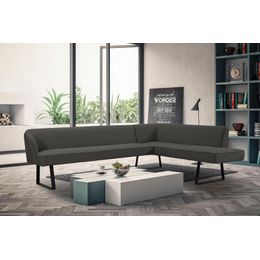 Eckbank exxpo - SOFA FASHION "Americano" Sitzbänke Gr. B/H/T: 249 cm x 83 cm x 157 cm, Webstoff, langer Schenkel links, grau (grey melange) mit Keder und Metallfüßen, Bezug in verschiedenen Qualitäten