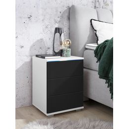 Nachtkommode Priess Sideboards Gr. B/H/T: 41 cm x 54 cm x 38 cm, 3, schwarz (weiß, hochglanz) Nachtkonsolen und Nachtkommoden mit LED-Beleuchtung Push-to-open