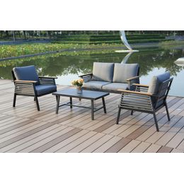 Gartenlounge-Set Garden Pleasure "Lounge-Gruppe »DENIA«" Sitzmöbel-Sets beige (natur, dunkelgrau) Outdoor Möbel 2 Sessel, 1 Sofa, Tisch LxB: 55,5x100 cm, inkl grauen Kissen