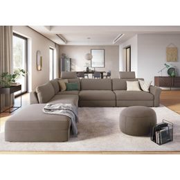 Sit & More Ecksofa SIT & MORE "Cadabra L-Form", grau (taupe), B:356cm H:80cm T:292cm, Samtoptik (100% Polyester);Soft clean (98% Polyester, 2% Polyamid);Struktur fein (100% Polyester), Sofas, Ecksofa, Breite 356 cm, mit Sitztiefenverstellung