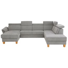 Wohnlandschaft Home Affaire "Conville U-Form", grau, B:322cm H:84cm T:217cm, 100% Polyester, Sofas, Wohnlandschaft, Kopfteilverstellung wahlweise mit Bettfunktion und Bettkasten